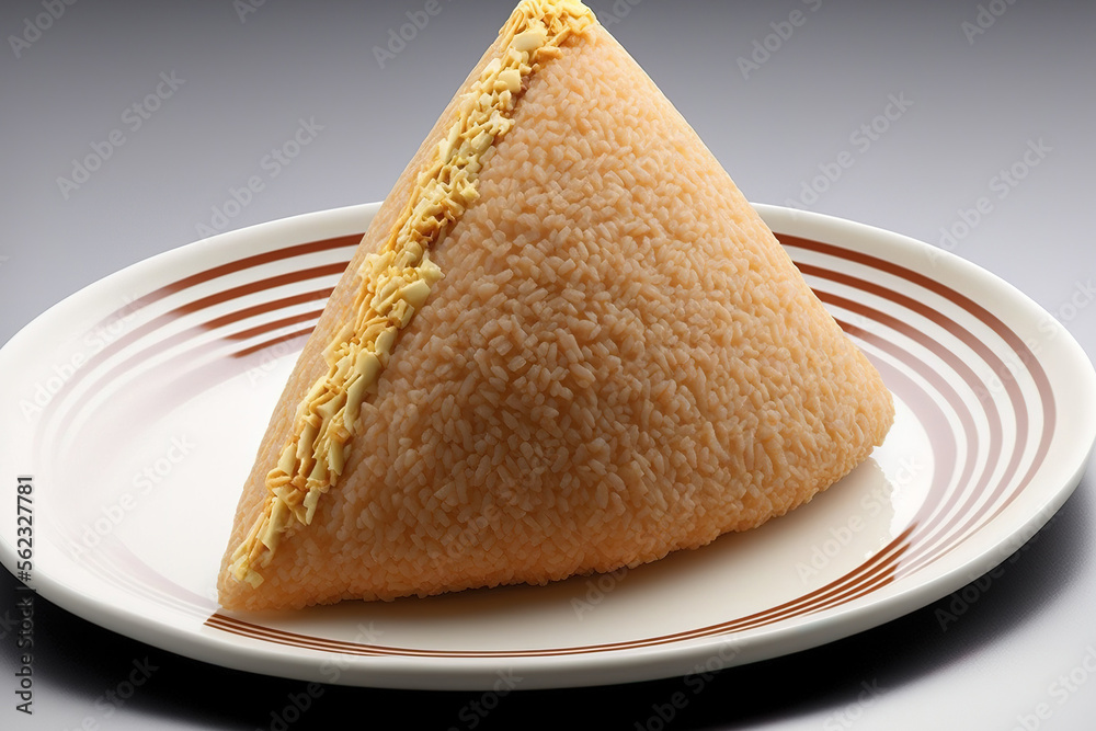 chicken and cooked rice. triangle shaped rice ball Japan's traditional ...