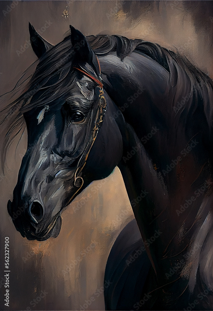 Generative Ai, Art painting style of a portrait of a horse Stock ...