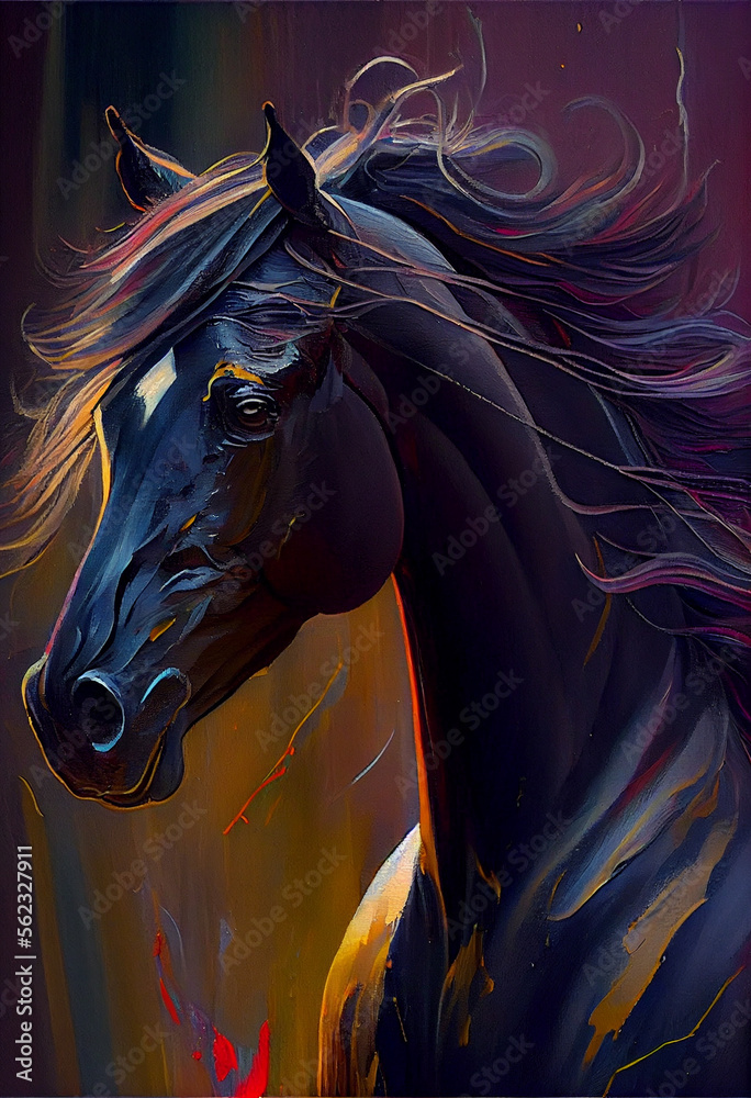 Generative Ai, Art painting style of horse in the rain Stock ...