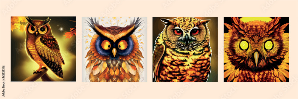 Owl illustration set. Various types of Owls collection. Hand drawn Wise ...