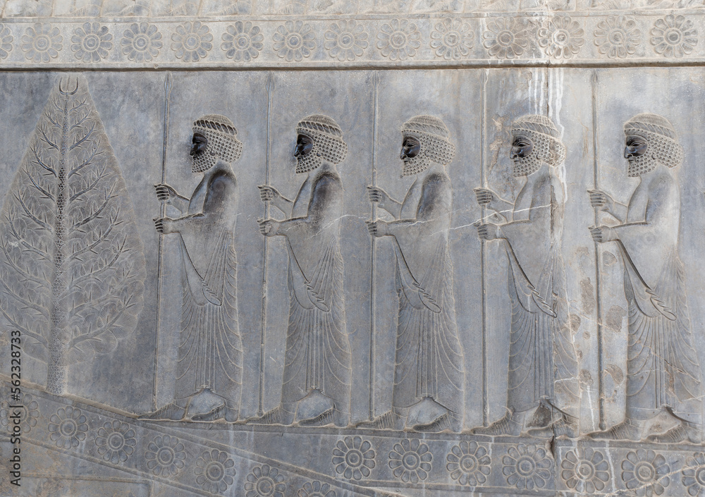 Relief of Persian guards (Immortals) on the staircase of Apadana palace ...