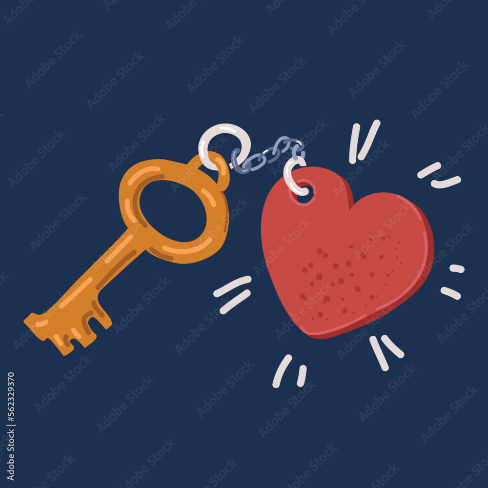 Vector cartoon illustration of keychains and red heart shape Stock ...