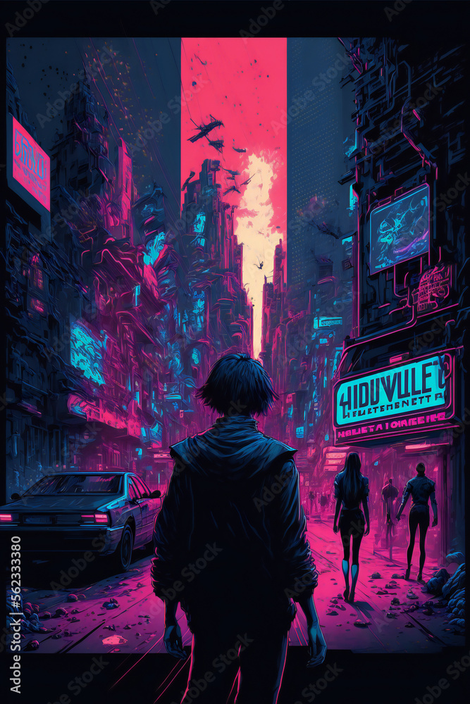 Stunning highly detailed dystopian cyberpunk illustration of futuristic ...