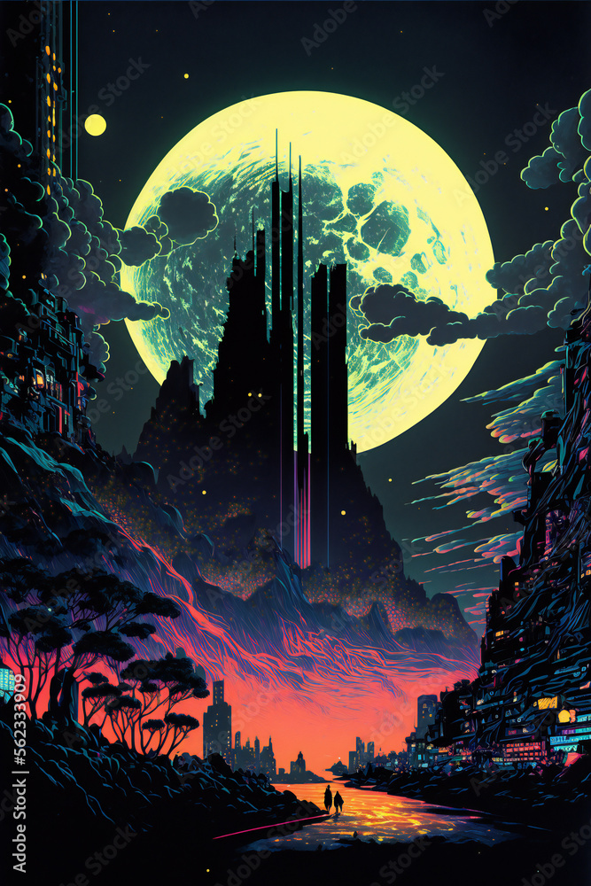 Stunning highly detailed dystopian cyberpunk illustration of futuristic ...