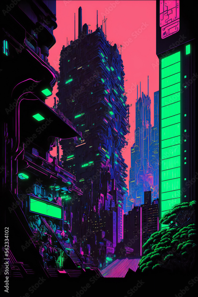 Stunning highly detailed dystopian cyberpunk illustration of futuristic ...