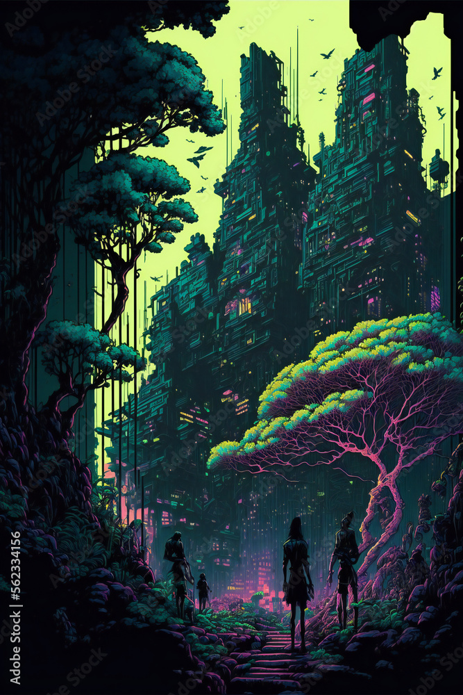Stunning highly detailed dystopian cyberpunk illustration of futuristic ...