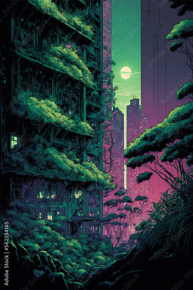 Stunning highly detailed dystopian cyberpunk illustration of futuristic ...