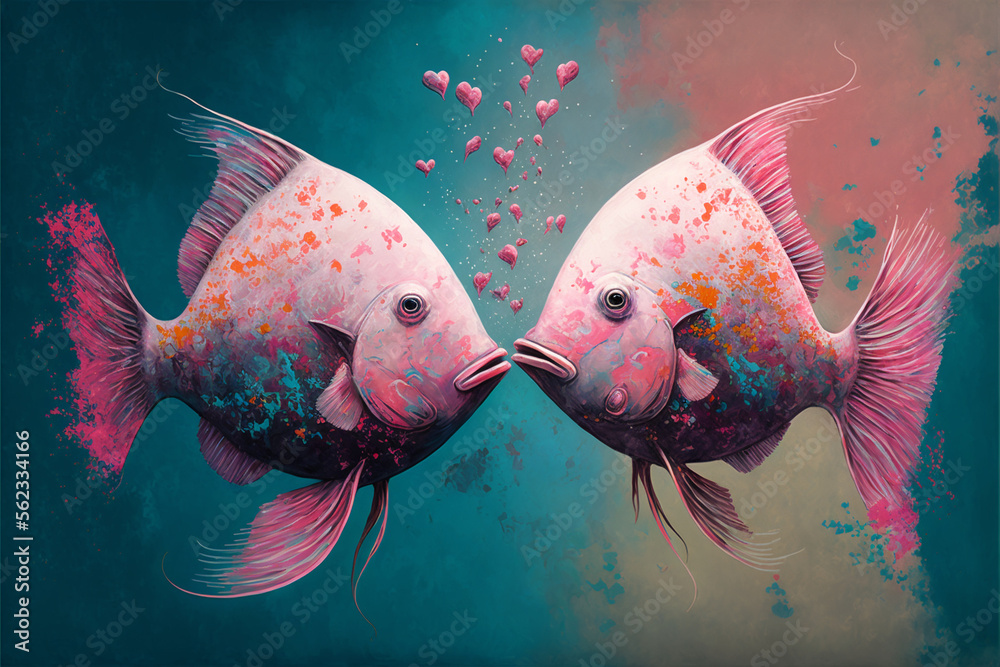 Two fishes are kissing. Valentine's Day, love. Couple, relationship ...