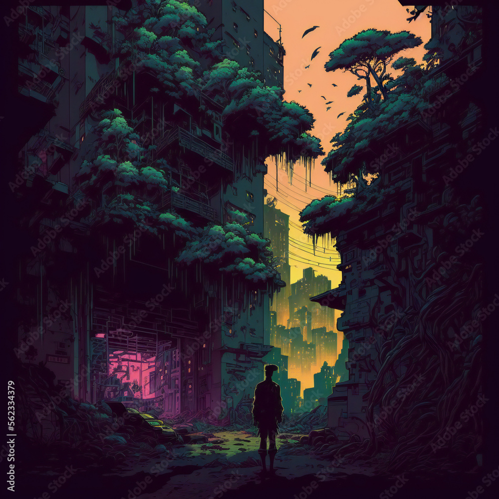 Stunning highly detailed dystopian cyberpunk illustration of futuristic ...
