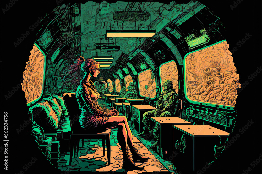 highly detailed graphic illustration of a moody urban cyberpunk ...