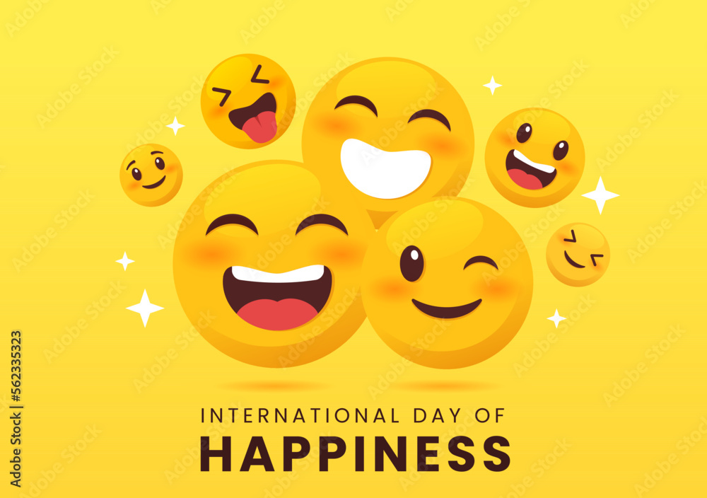 World Happiness Day Celebration Illustration with Smiling Face ...