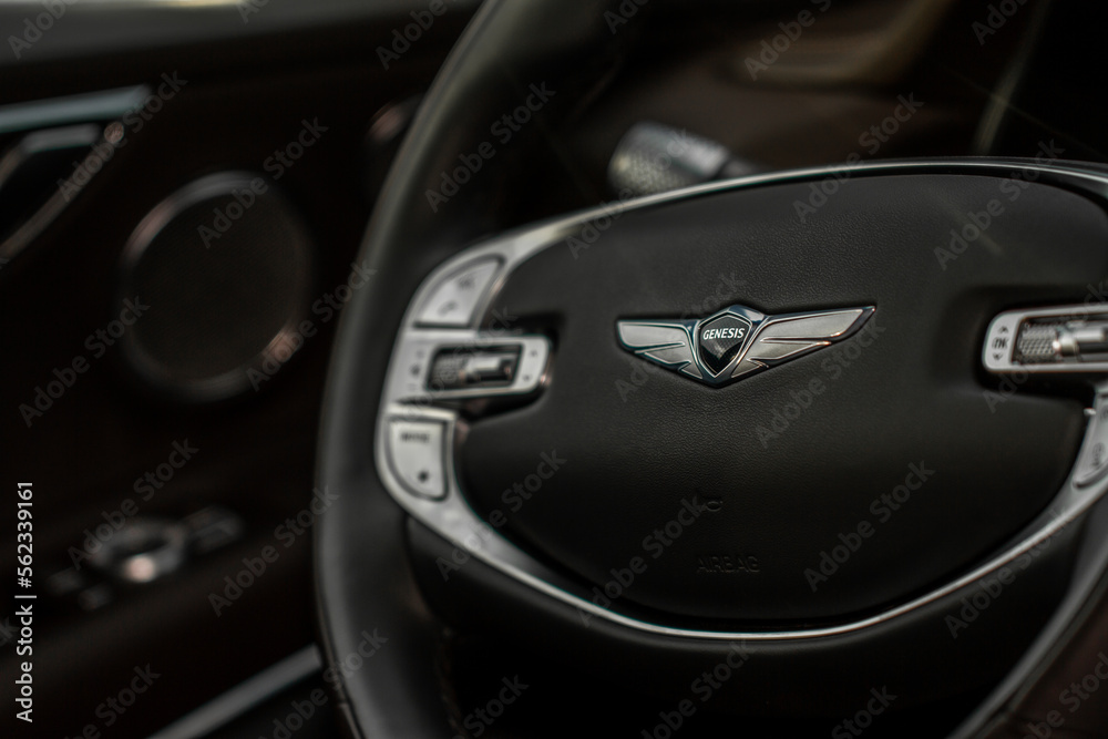 Moscow, Russia - December 04, 2021 Genesis GV80 (JX1) steering wheel ...