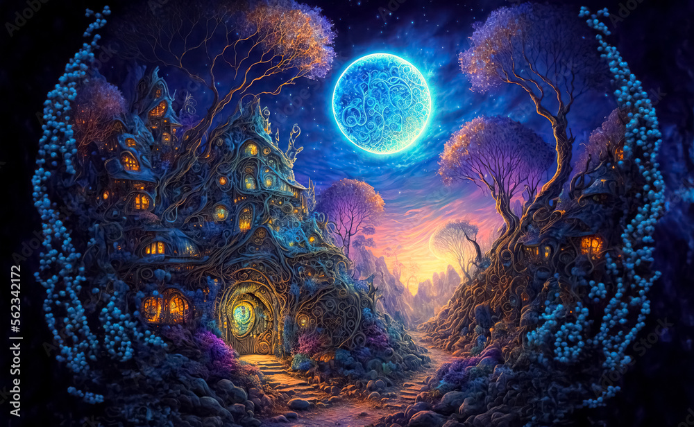 Enchanting magical fantasy fairytale magnificent village of elves in a ... Enchanting magical fantasy fairytale magnificent village of elves in a ...