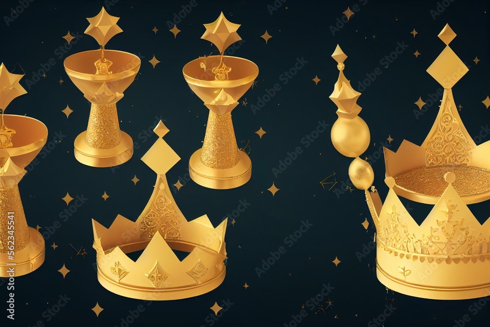 Happy Epiphany Day, Three Kings Day greeting card with three gold ...