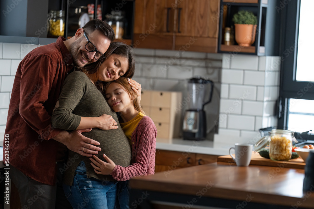 Foto de Dreamful family having a tenderly moment, family hug in the ...