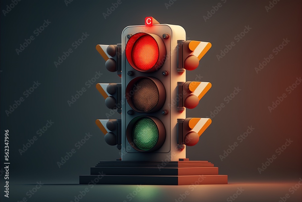 Realistic ornamental depiction of a traffic signal with lights ...