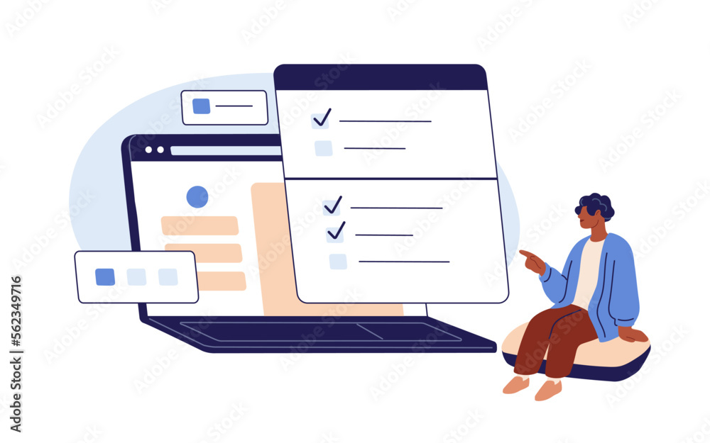 Online survey, user feedback concept. Customer answering questions in ...