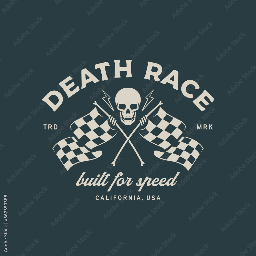 Skull with racing flag. Logo design illustration Stock Vector | Adobe Stock