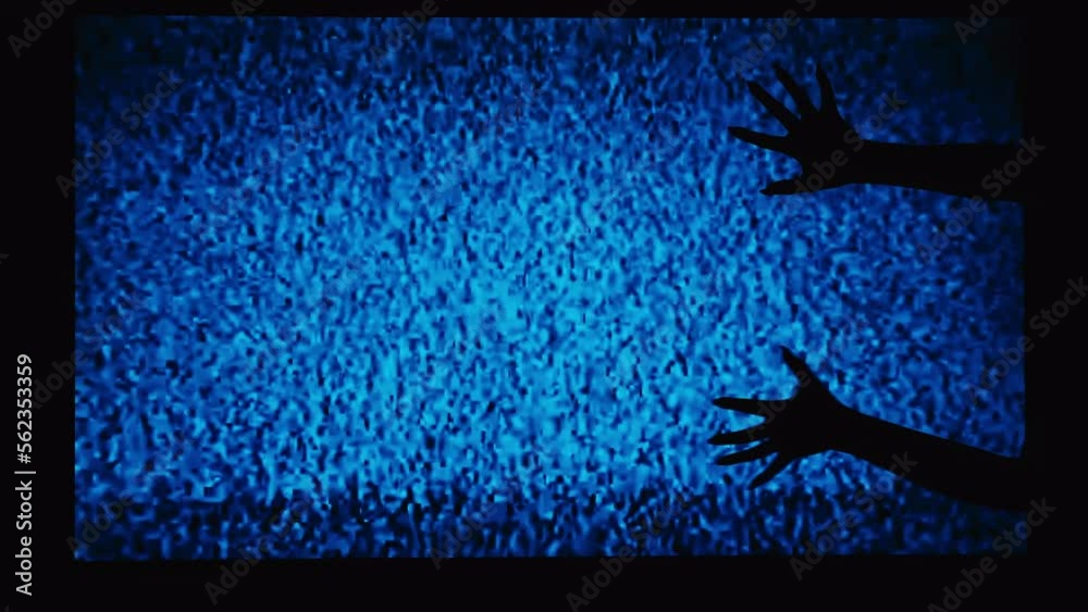 Hands on the background of the noise of the TV scary scene for a horror ...