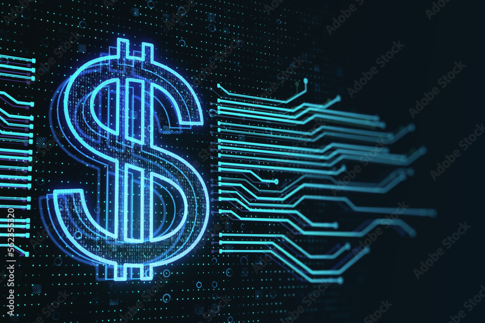 Finance, digital money exchange concept with digital blue dollar sign ...