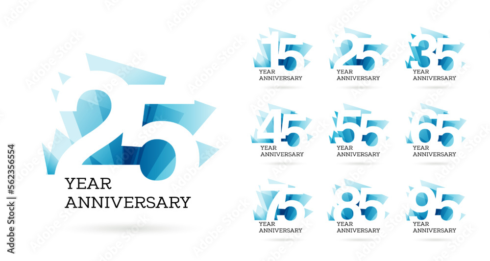 Set fifteen to ninety-five years anniversary logo design, celebrate ...