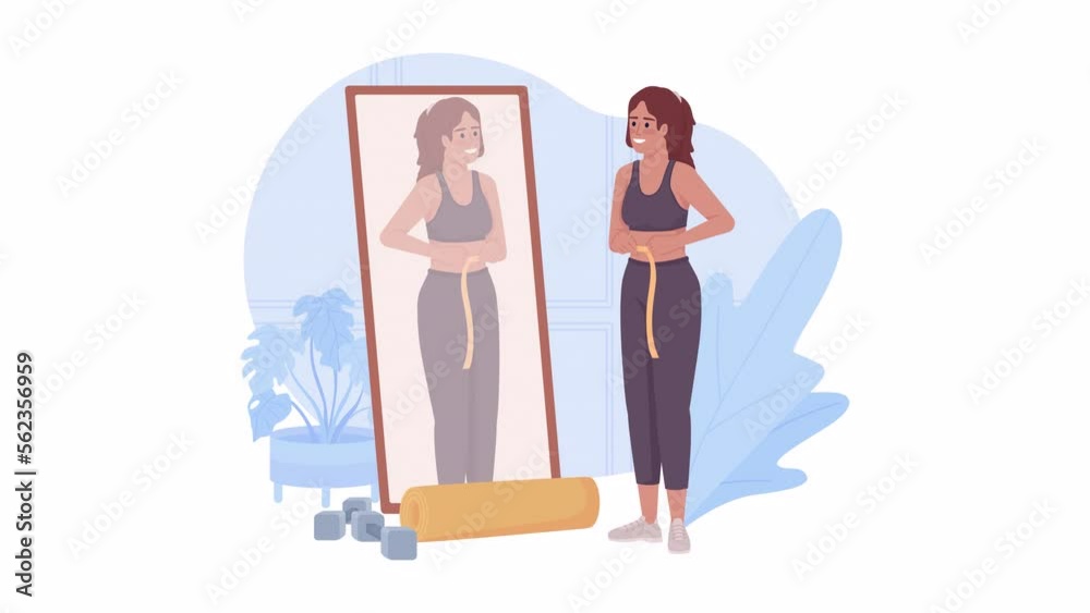 Animated track weight loss progress. Measure waist. Looped flat 2D ...