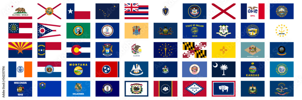 Flags of all US states. Vector set of rectangular icons. Stock Vector ...
