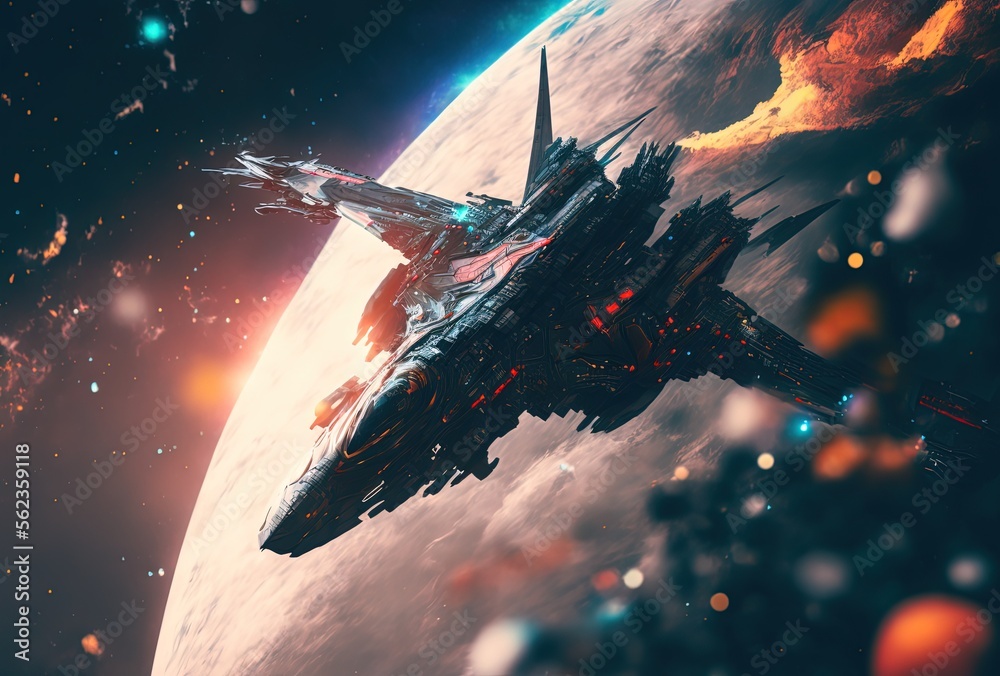 spacecraft vehicle machine with glow light in neon tone color, idea for ...