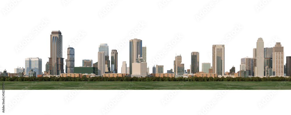 3d render panorama city view on white background with clipping path ...