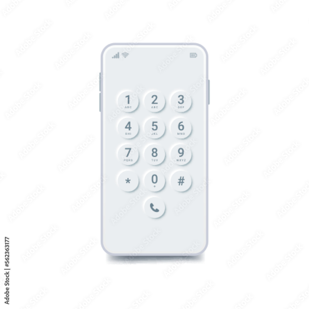 White front view smartphone mock up. Dial screen on phone. Realistic ...