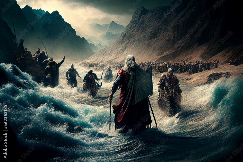 Exodus of the bible, Moses crossing the Red Sea with the Israelites ...