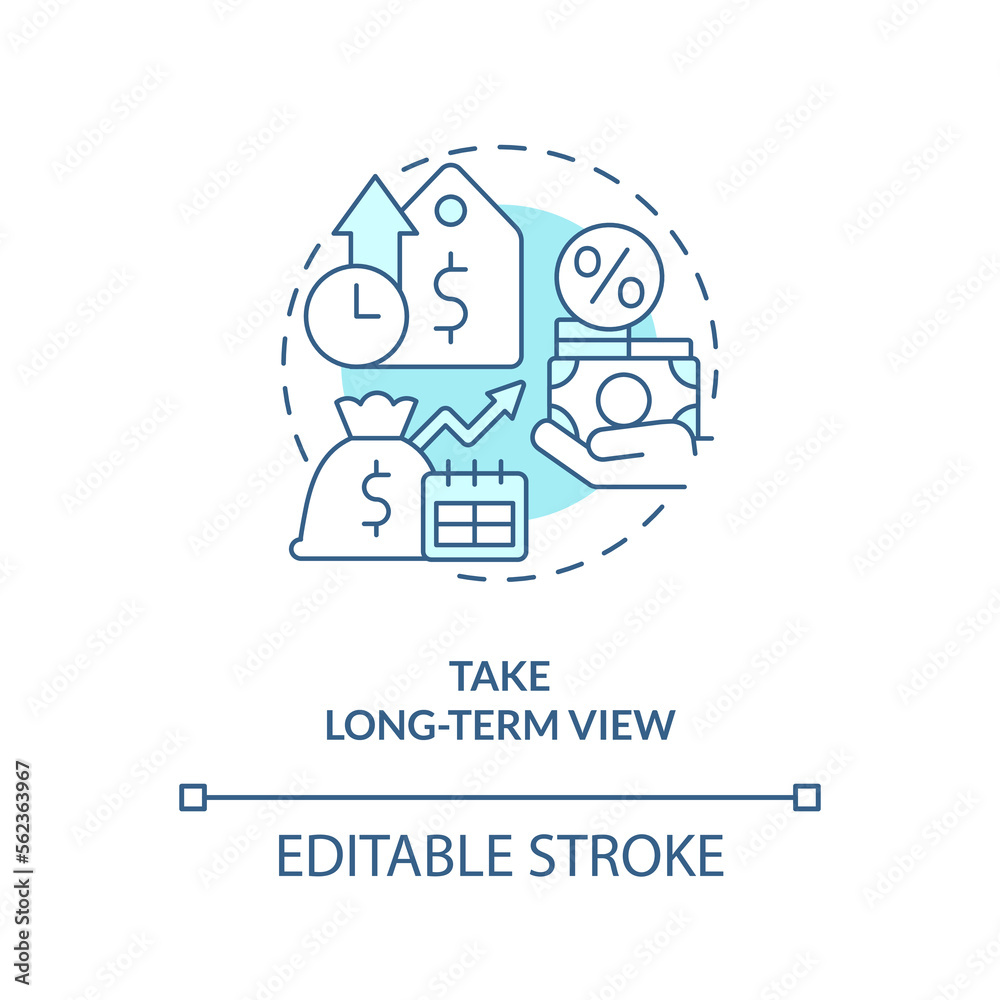 Take long term view turquoise concept icon. Financial planning. Rule of ...