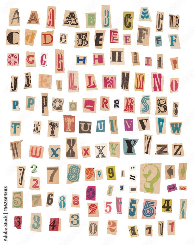120 Old Retro Magazine Newspaper Cutout Numbers Alphabet Stock ...