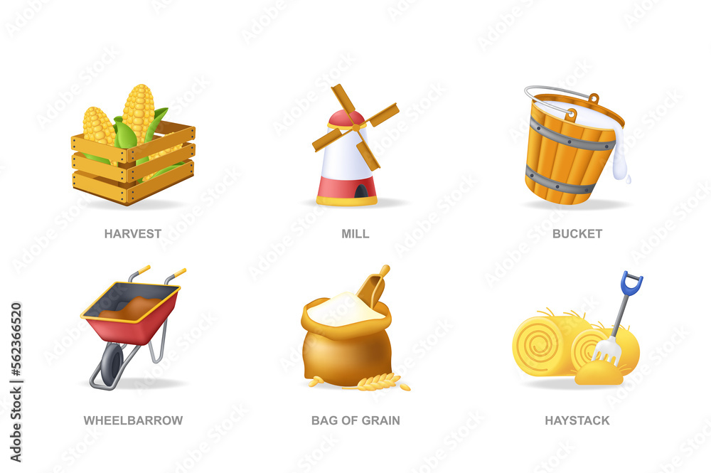 Farm 3D icons set in modern design. Pack isolated elements of gardening ...