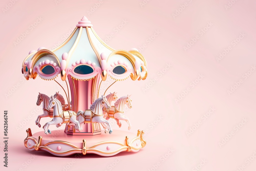 Musical carousel with horses, merry go round toy. Pink baby music ...