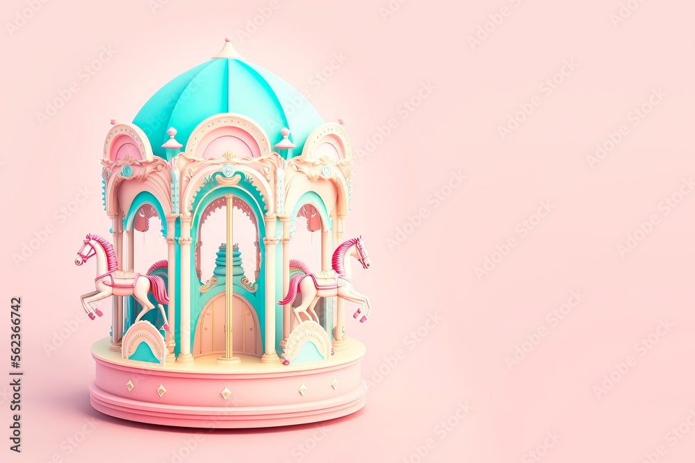 Musical carousel with horses, merry go round toy. Pink baby music ...