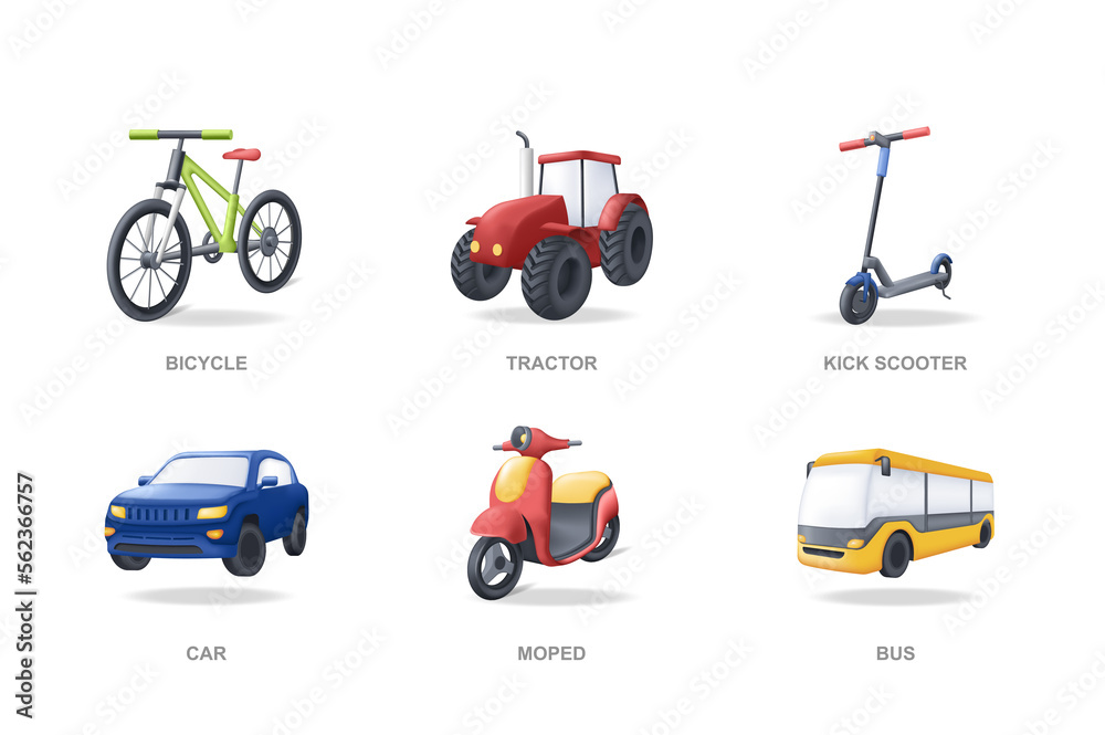 Transport 3D icons set in modern design. Pack isolated elements of ...