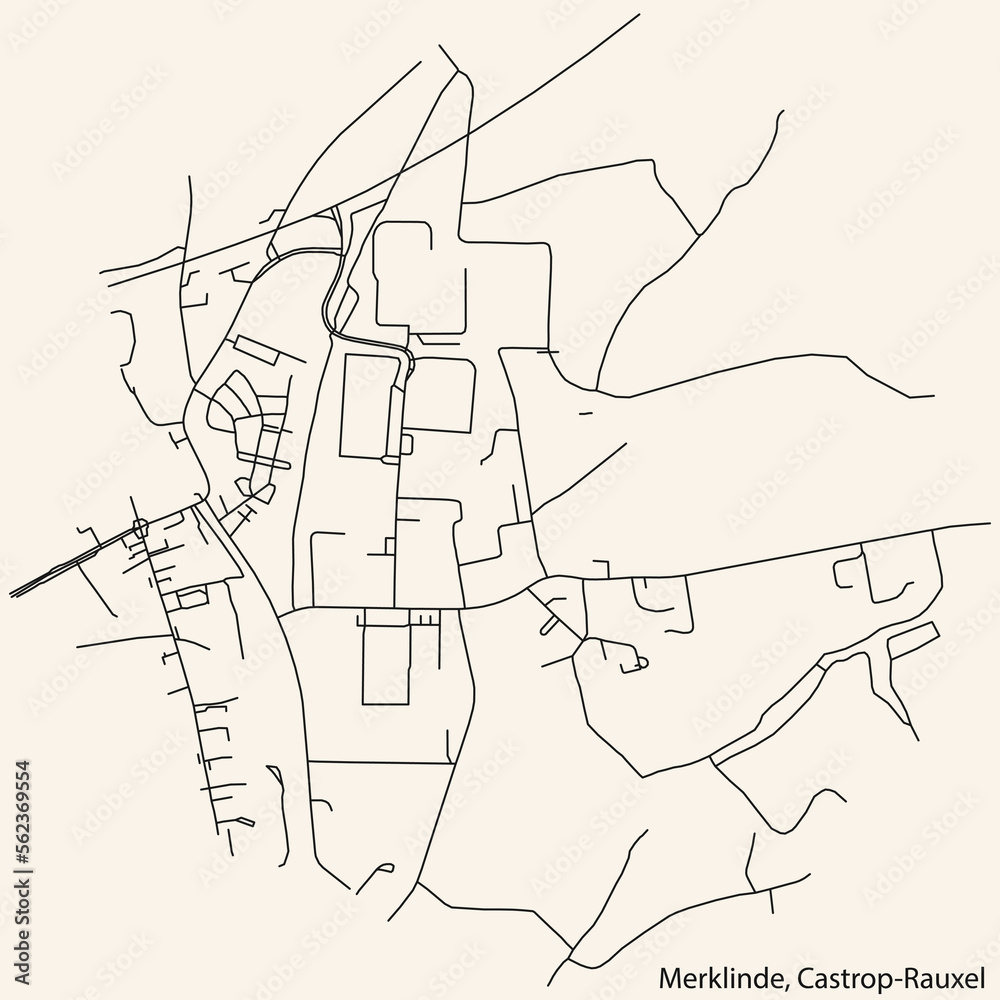 Detailed navigation black lines urban street roads map of the MERKLINDE ...