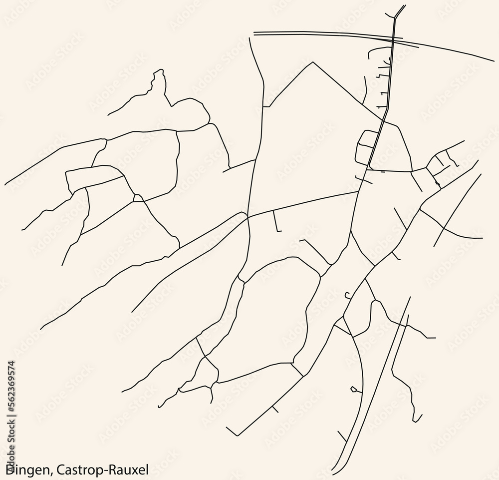 Detailed navigation black lines urban street roads map of the DINGEN ...