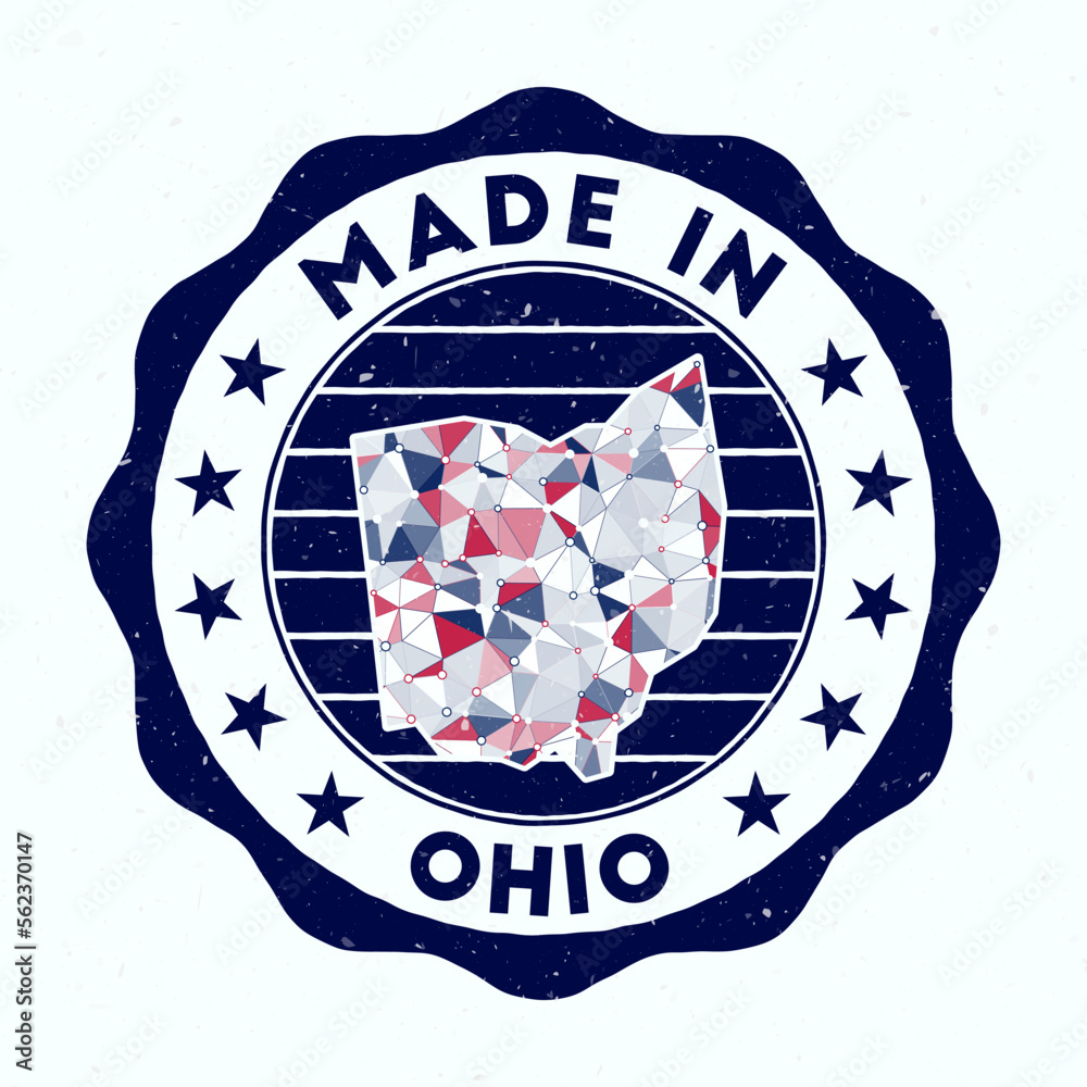 Made In Ohio. us state round stamp. Seal of Ohio with border shape ...