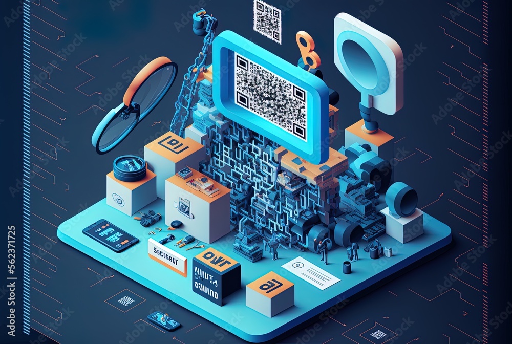 Isometric representation of a QR code scanning service Generative AI ...