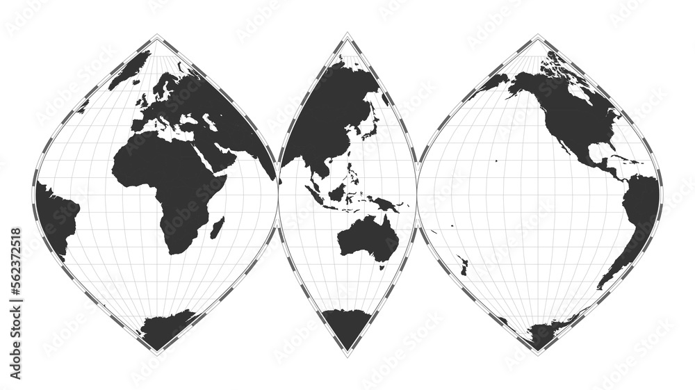 Vector world map. Interrupted sinusoidal projection. Plain world ...