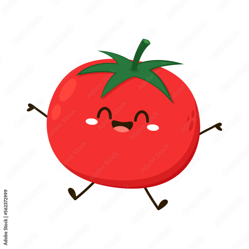 Cute tomato character design. Happy vegetable vector illustration ...