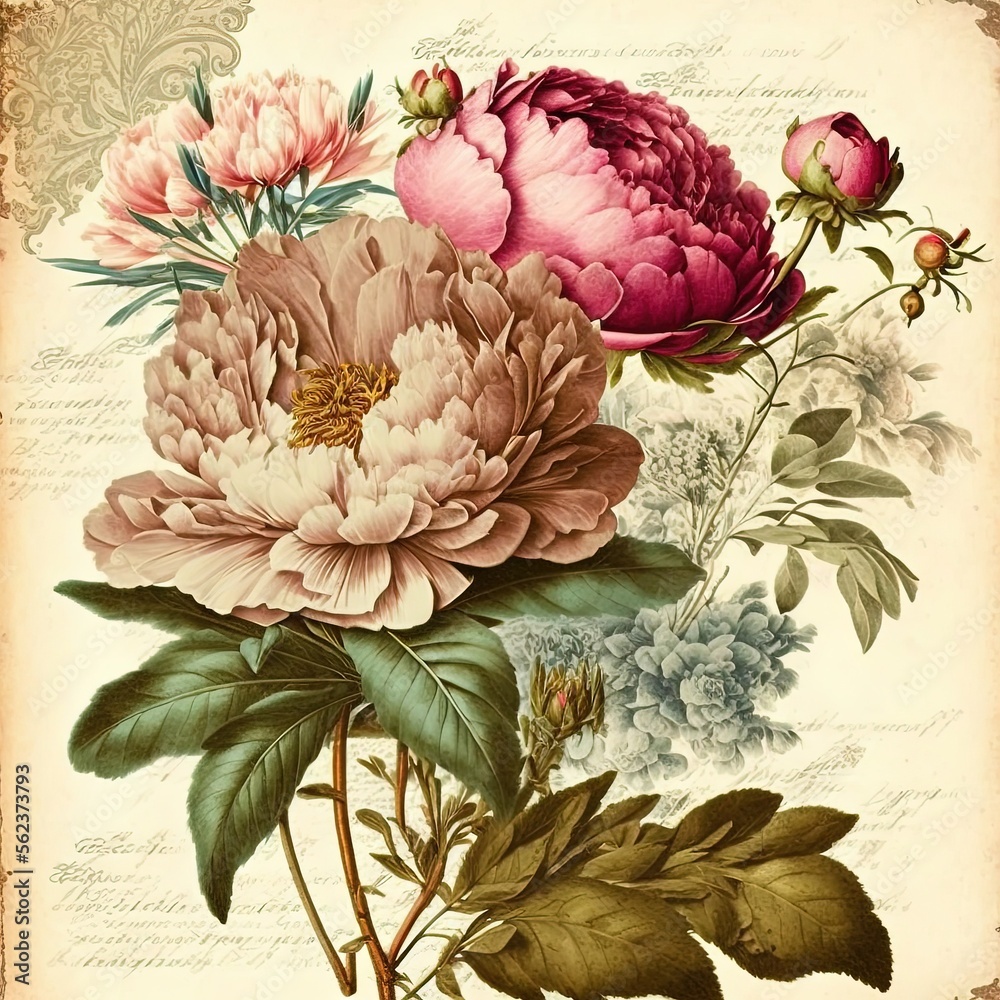 Vintage botanical drawing, old paper floral background, generative ai ...