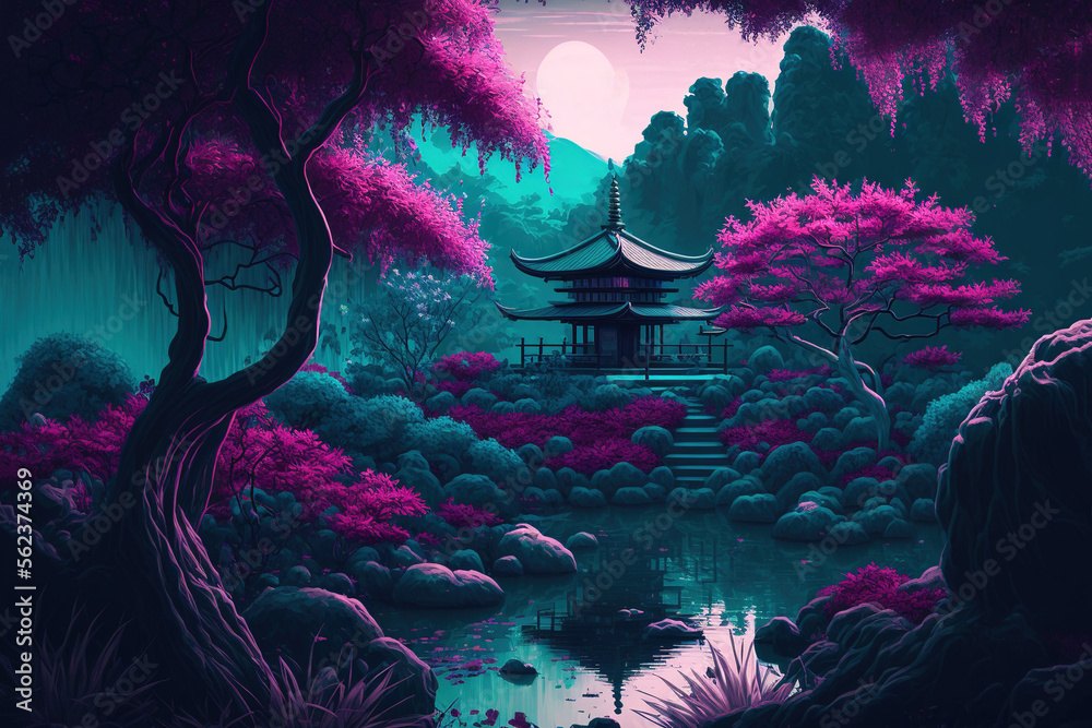 4K Desktop Wallpaper of Japanese Garden, Beautiful, Purple and Blue ...
