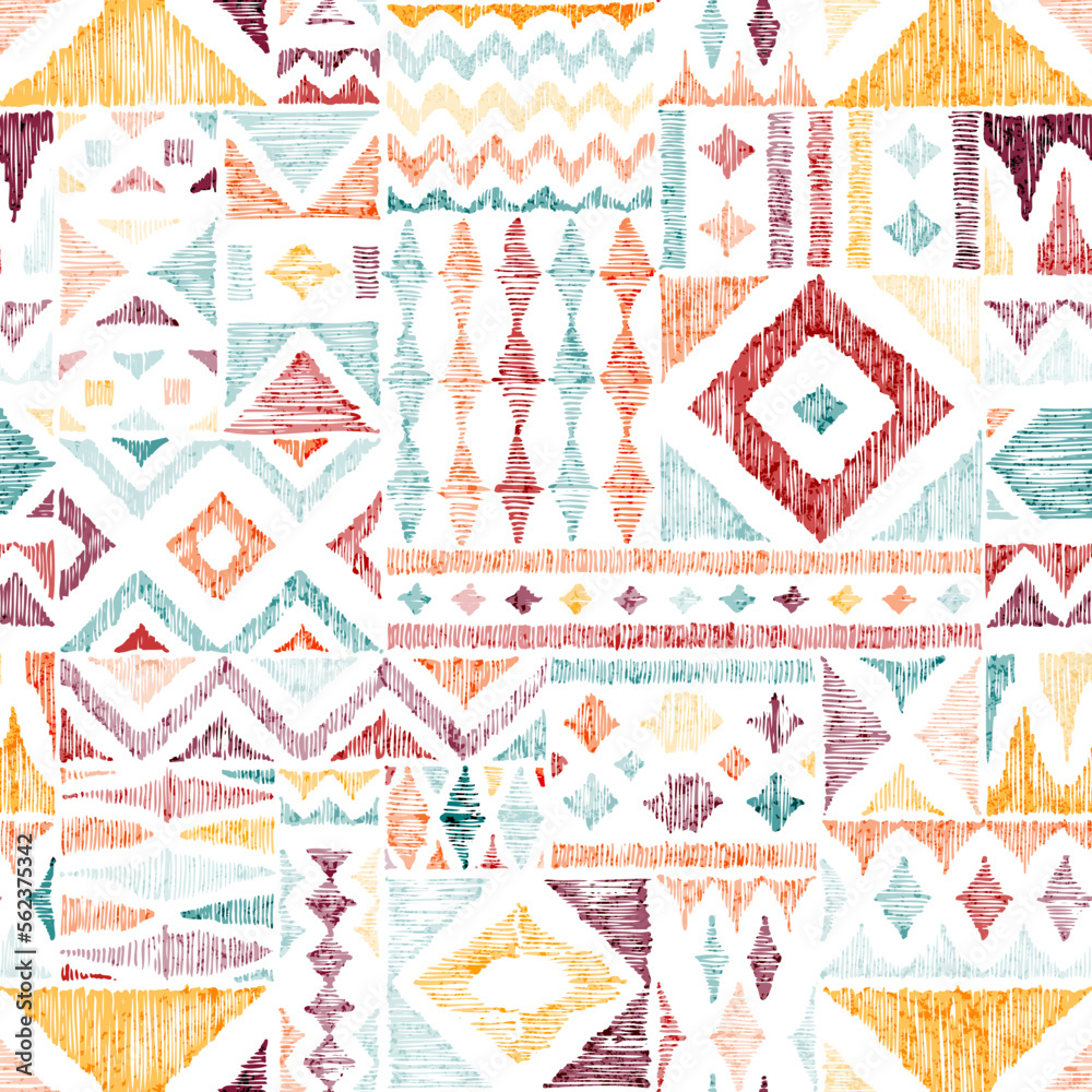 Seamless bohemian pattern. Geometric vintage ornament. Patchwork print ...