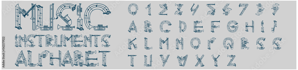 Vector Musical instruments alphabet letters Stock Vector | Adobe Stock