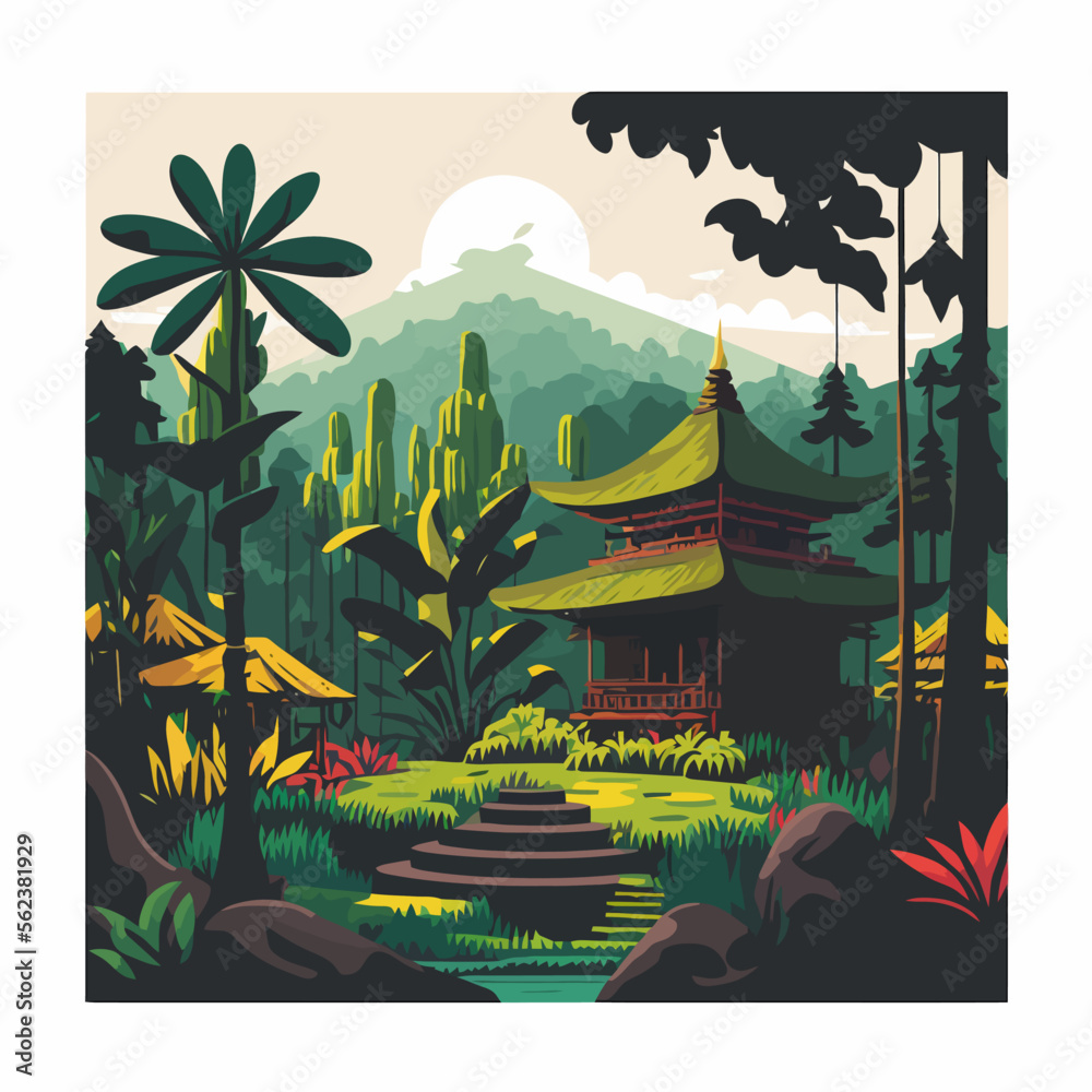 flat drawing illustration scenery of bali culture Stock Vector | Adobe ...