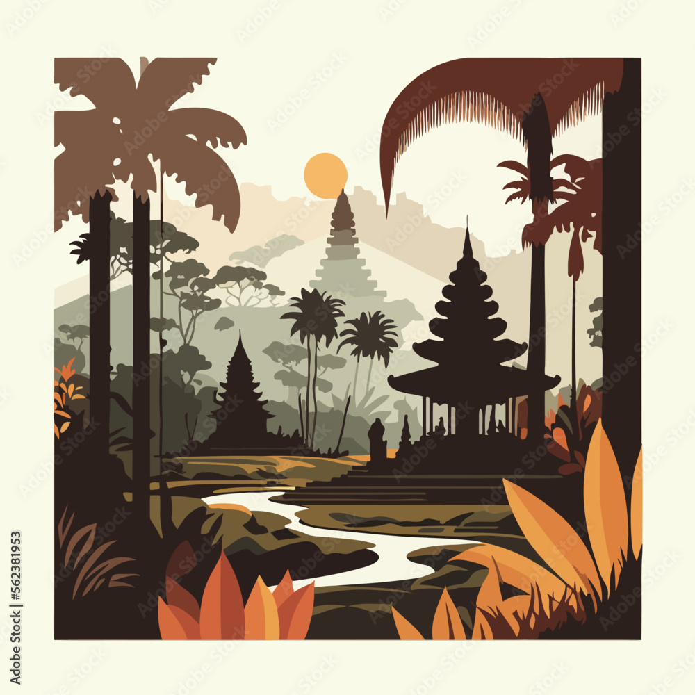flat drawing illustration scenery of bali culture Stock Vector | Adobe ...