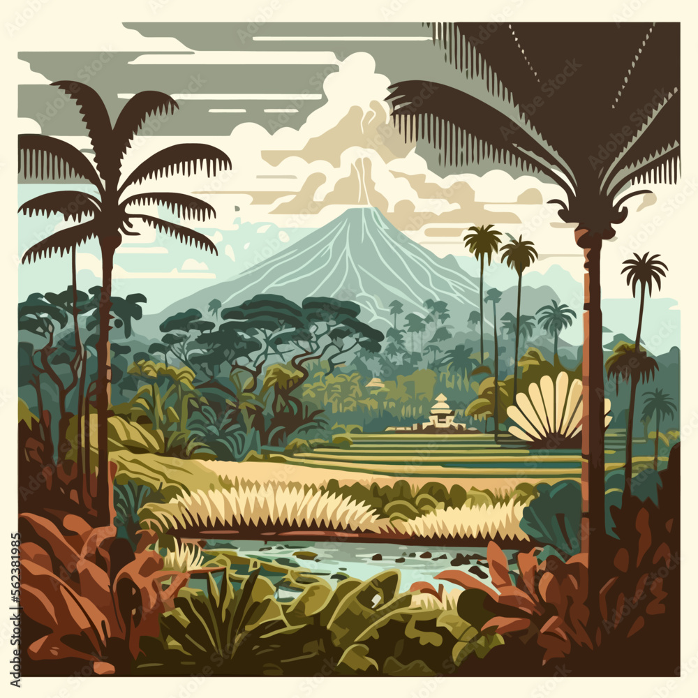 flat drawing illustration scenery of bali culture Stock Vector | Adobe ...